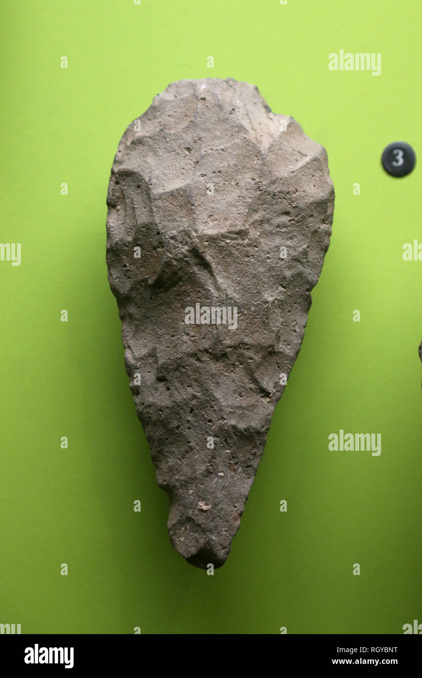 Ancient hunters of the grasslands. Early Stone Age. Hand-axes Stock ...