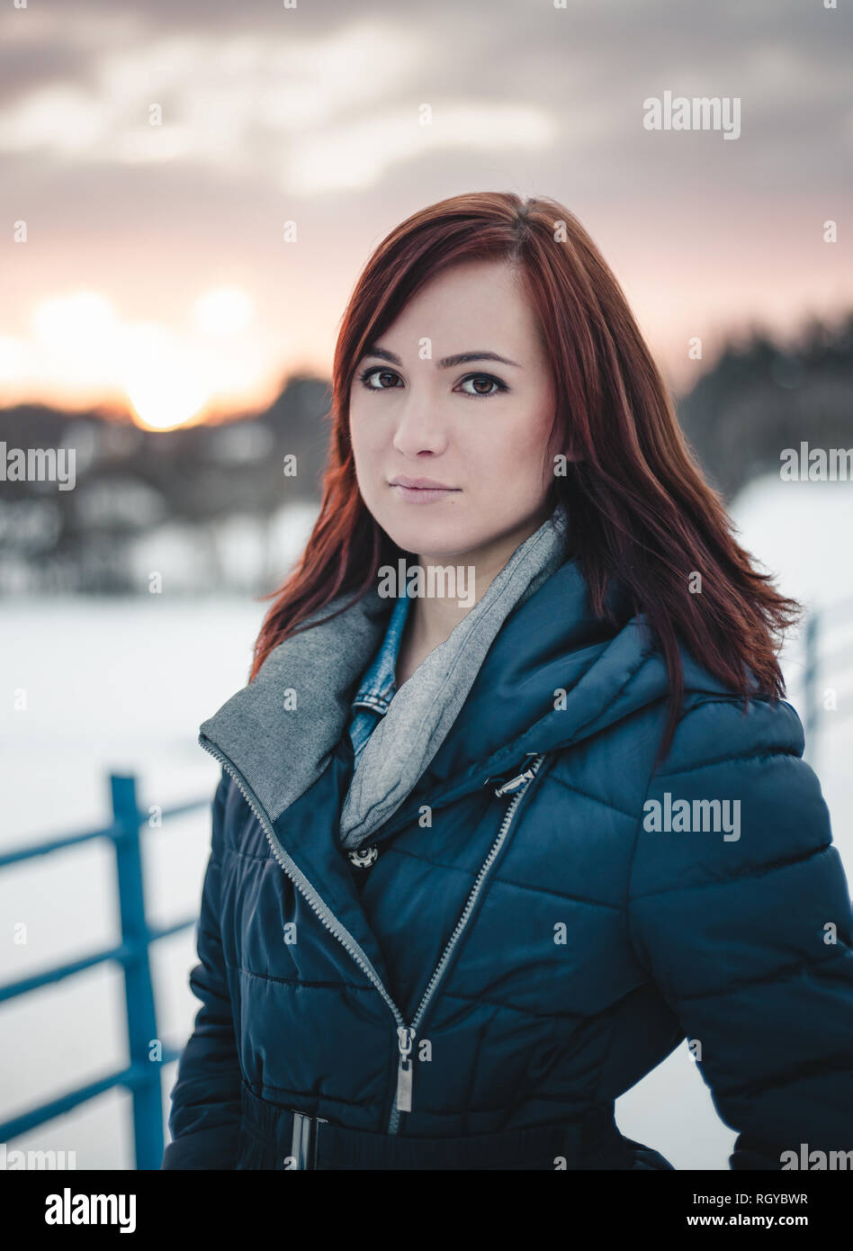 Illuminated portrait of beautiful fashion model with big dark eyes ...