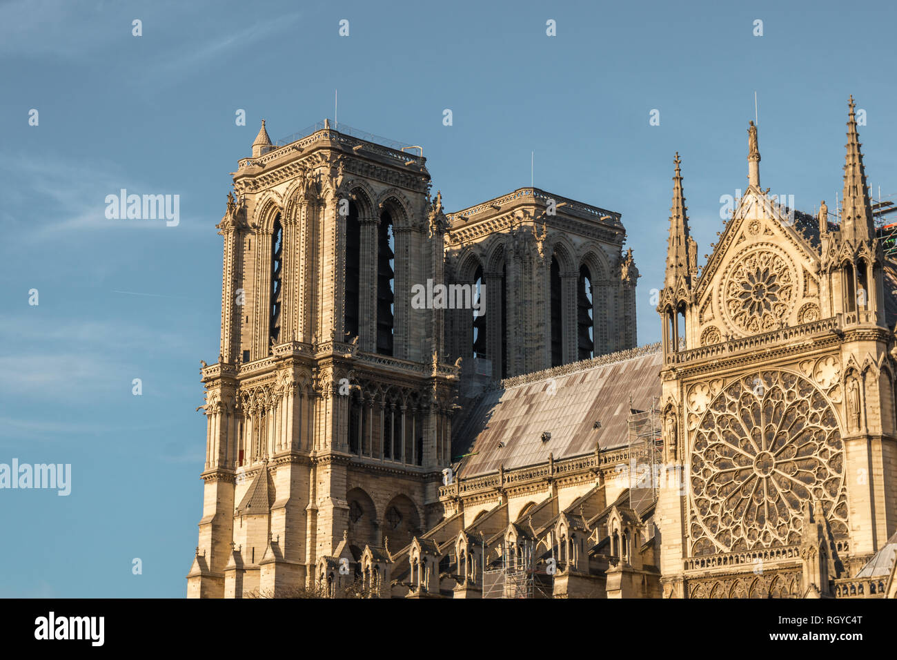 facade of notre dame de Paris, medieval cathedral (church) in paris ...