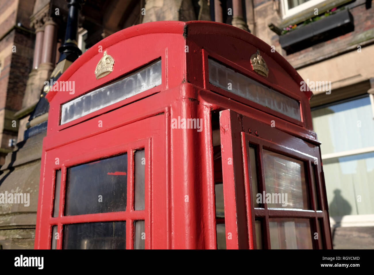 Traditional British Telecom Red Telephone Box, St Helens, UK Stock ...