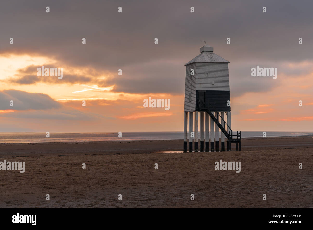 A cloudy evening at the Low Lighthouse in Burnham-on-Sea, Somerset ...