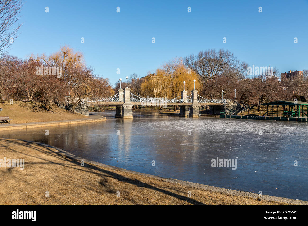 Suspension Bridge at Boston Lagoon, Boston, Massachusetts Stock Photo ...