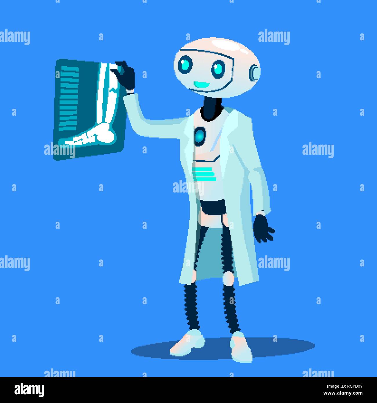 Robot Doctor Examines X-Ray Photograph Of Broken Leg Vector. Isolated ...