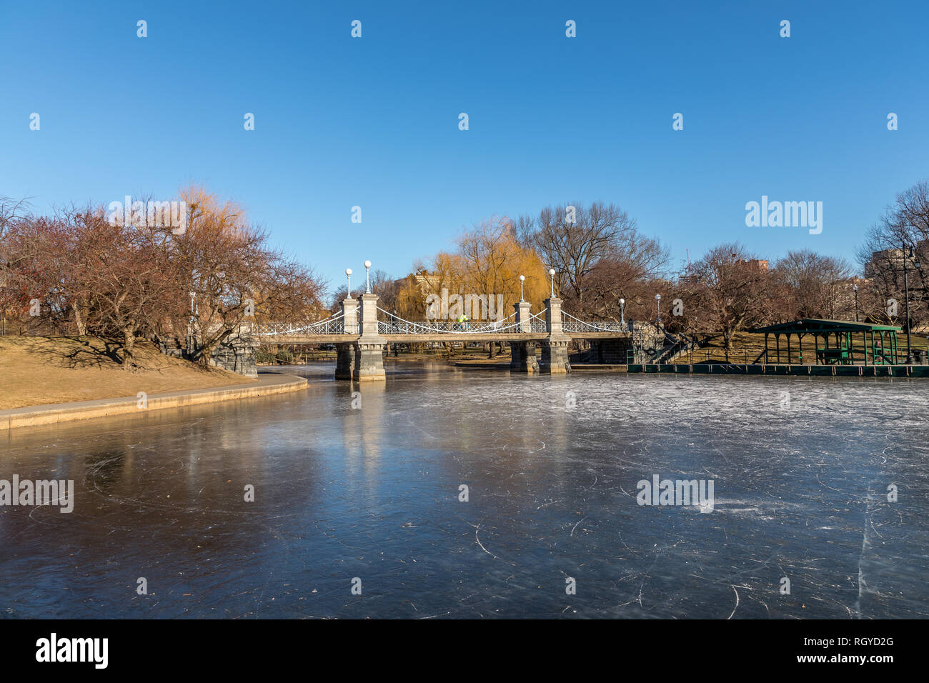 Suspension Bridge at Boston Lagoon, Boston, Massachusetts Stock Photo ...