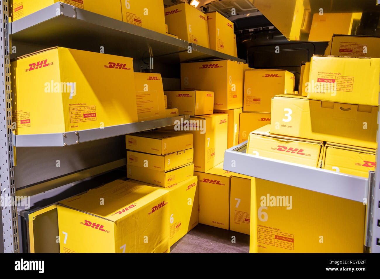 BRUSSELS - JAN 18, 2019: DHL delivery van showcased at the 97th ...