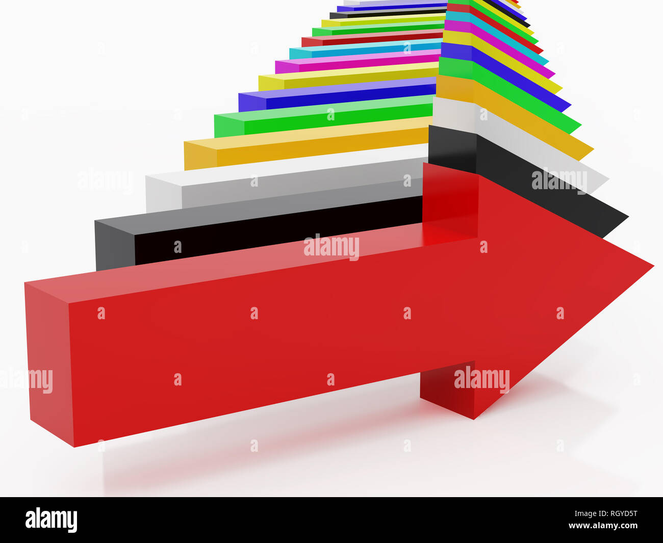 High resolution image multi-coloured arrows. 3d illustration over white ...