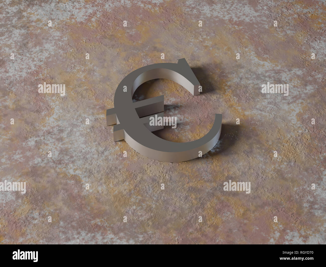 High resolution image symbol euro. 3d illustration over rust ...