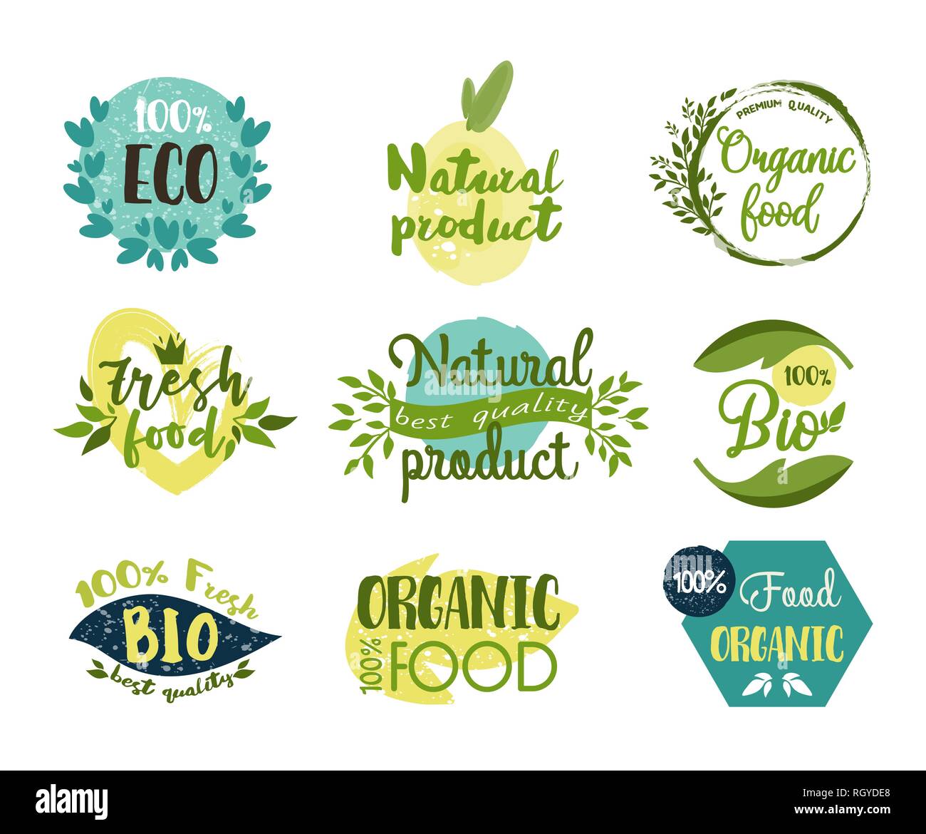 Set of isolated labels, stickers for organic food Stock Vector Image ...