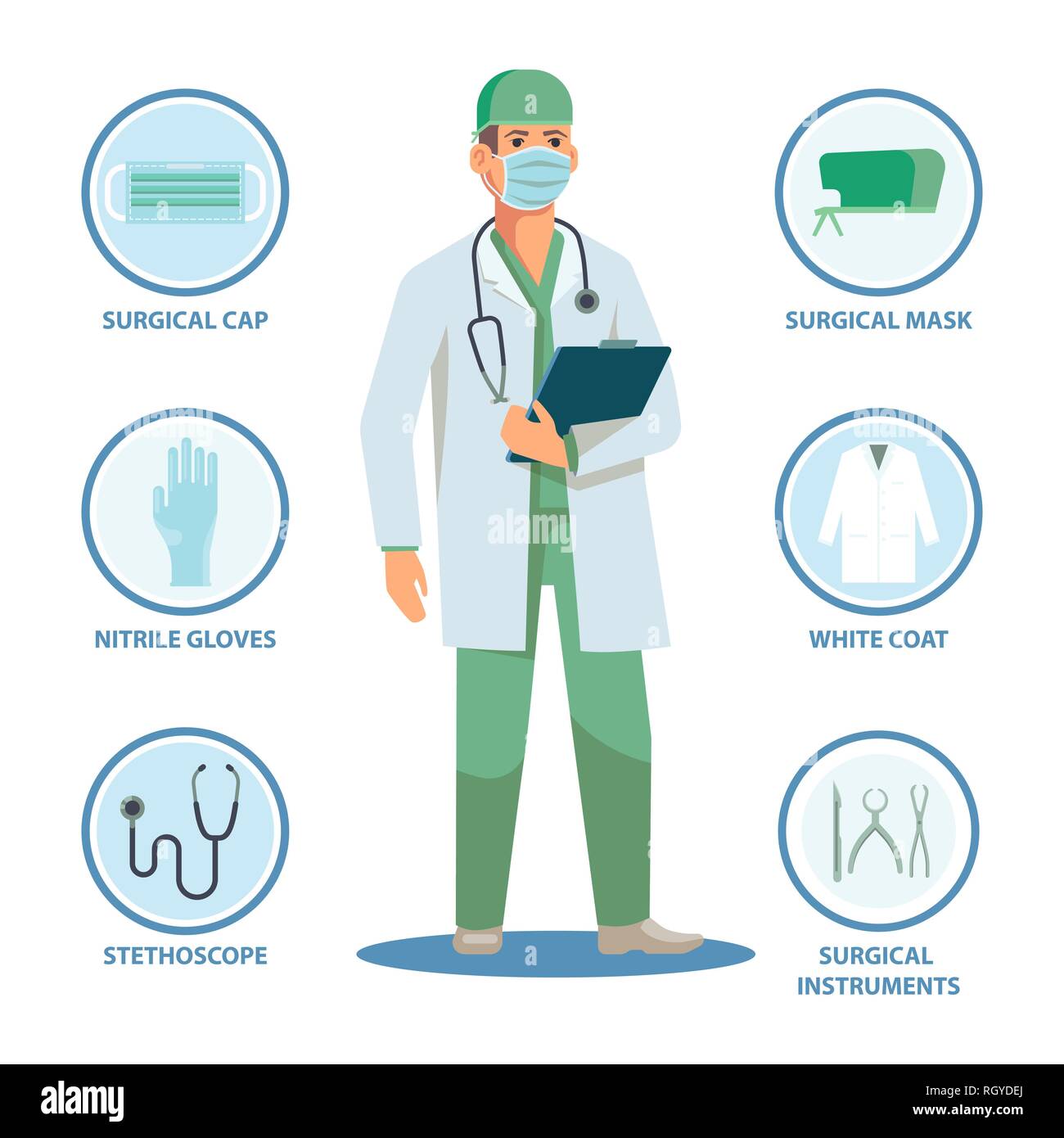 Surgeon or doctor with isolated items for work Stock Vector Image & Art ...