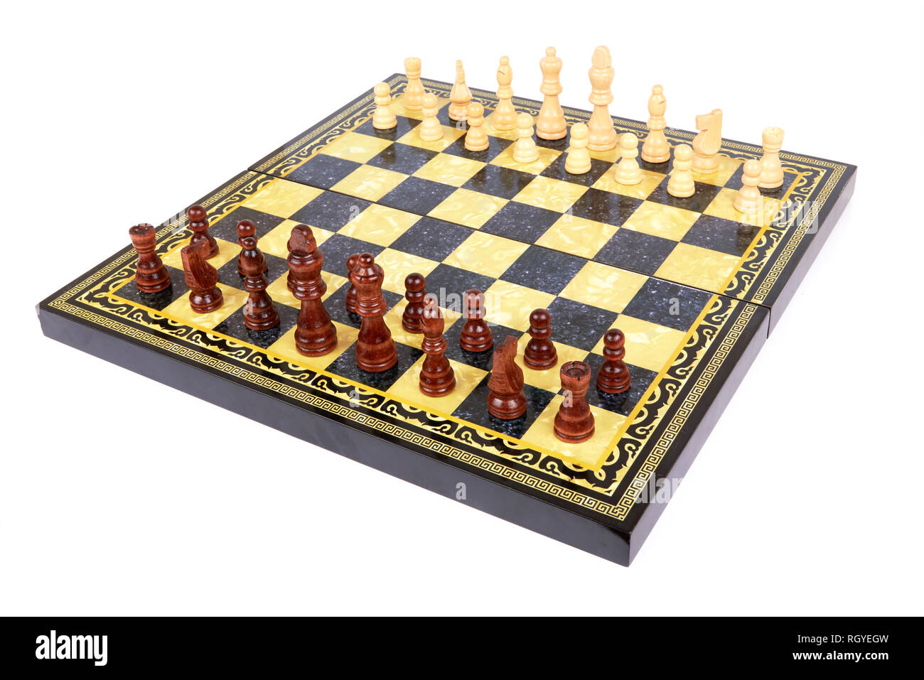 Chess board set up to begin a game. Isolated on white background Stock ...