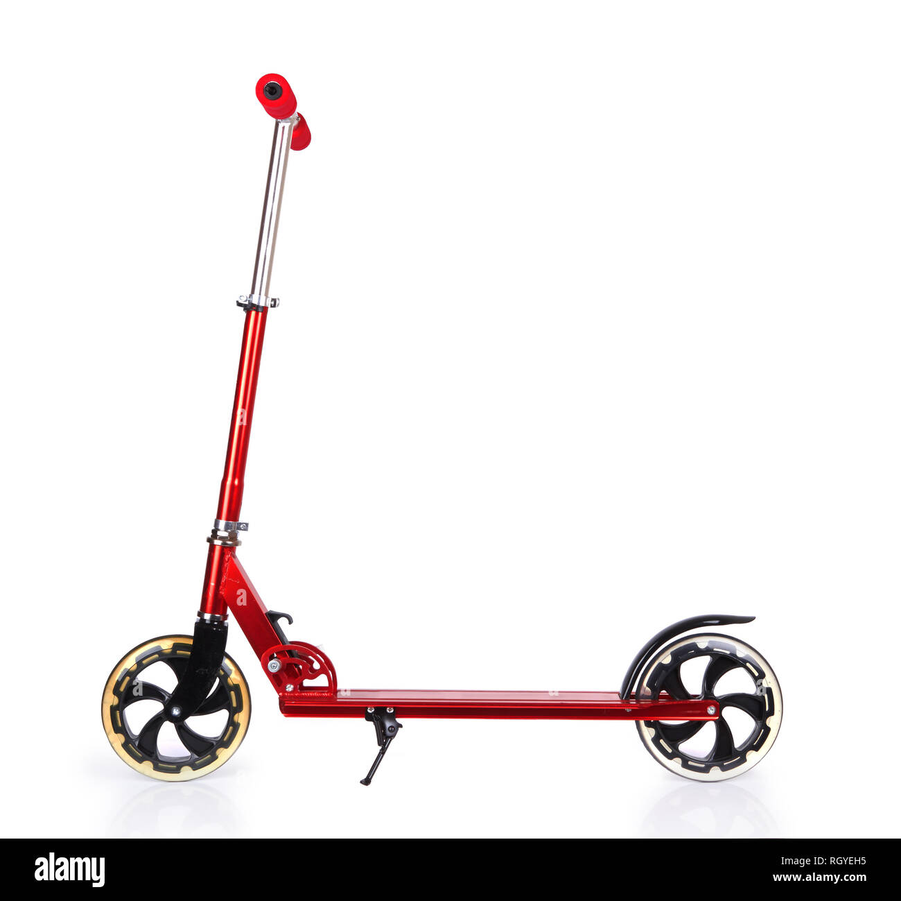 Red metal scooter isolated on white background Stock Photo - Alamy