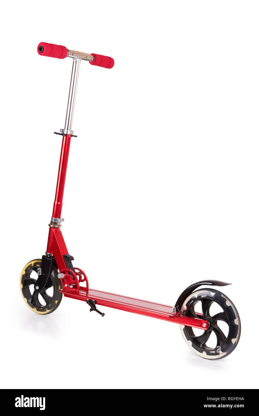 Red metal scooter isolated on white background Stock Photo - Alamy