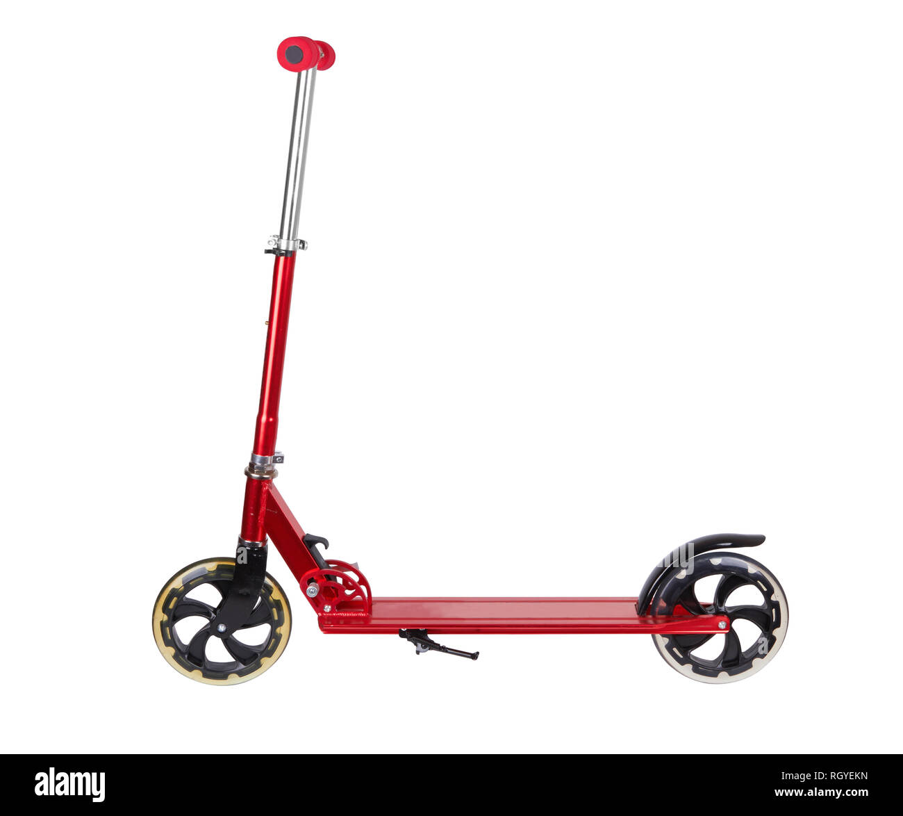 Red metal scooter isolated on white background Stock Photo - Alamy