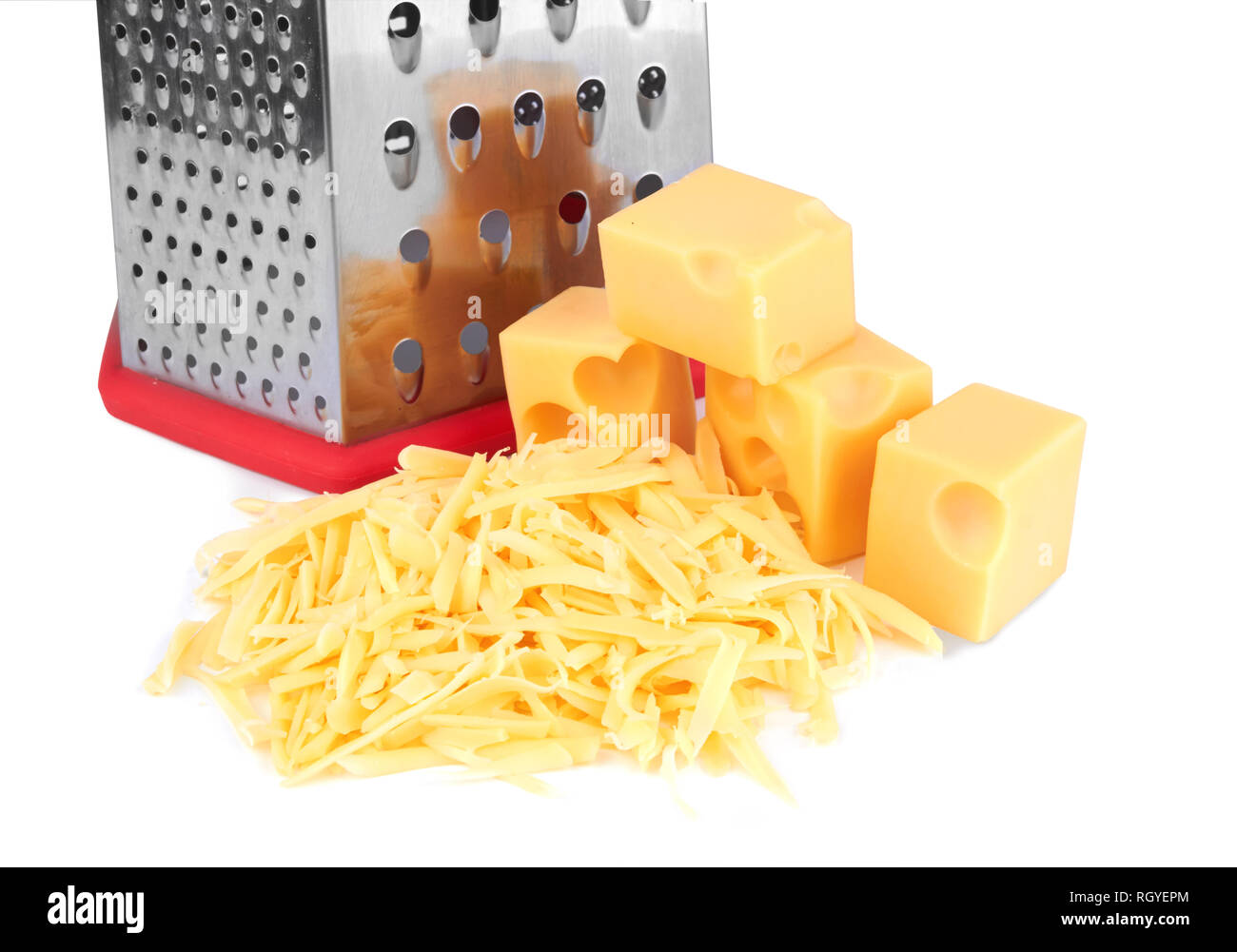 Grated cheese isolated on a white background Stock Photo - Alamy