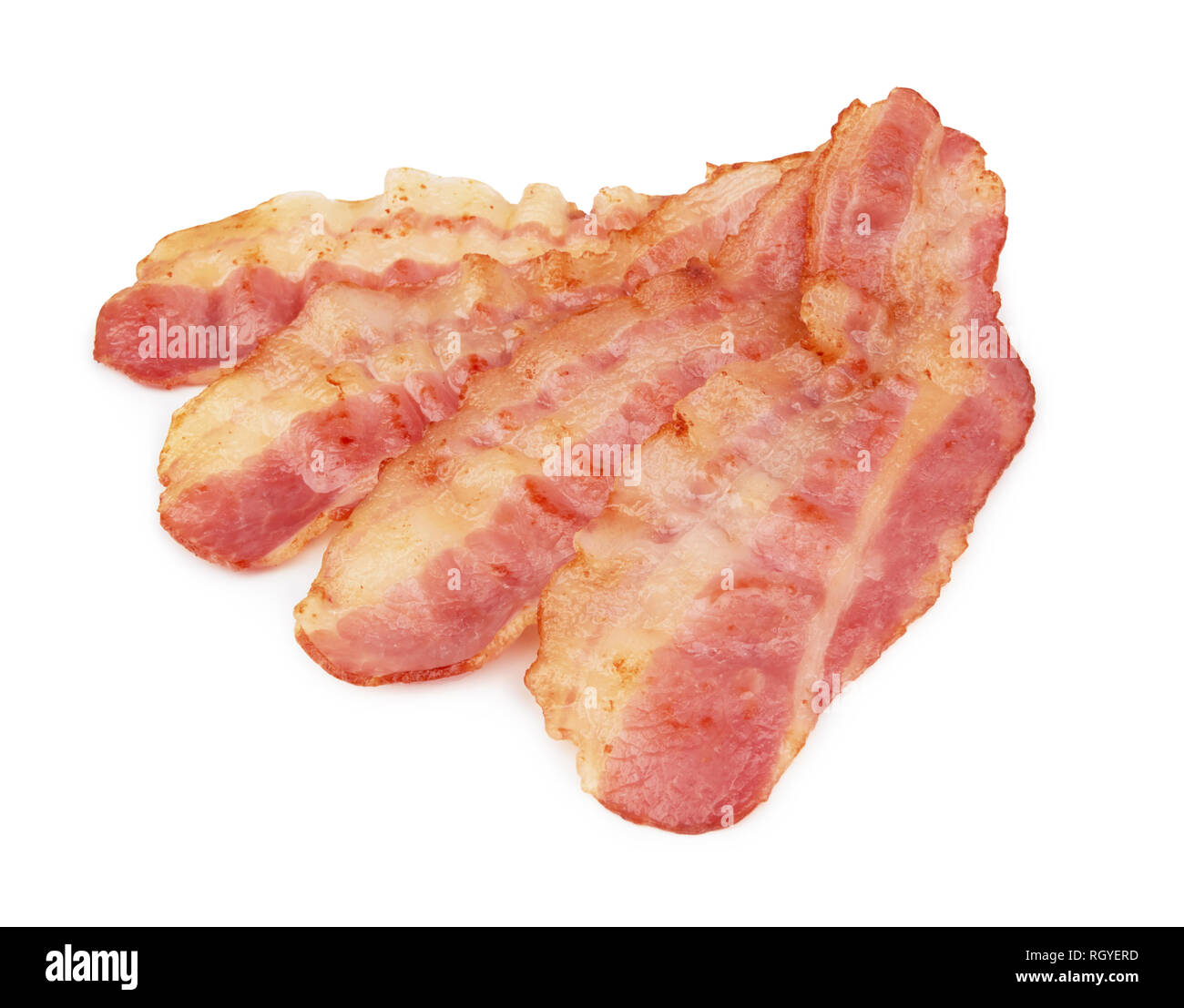 Cooked bacon rashers isolated on white background Stock Photo - Alamy