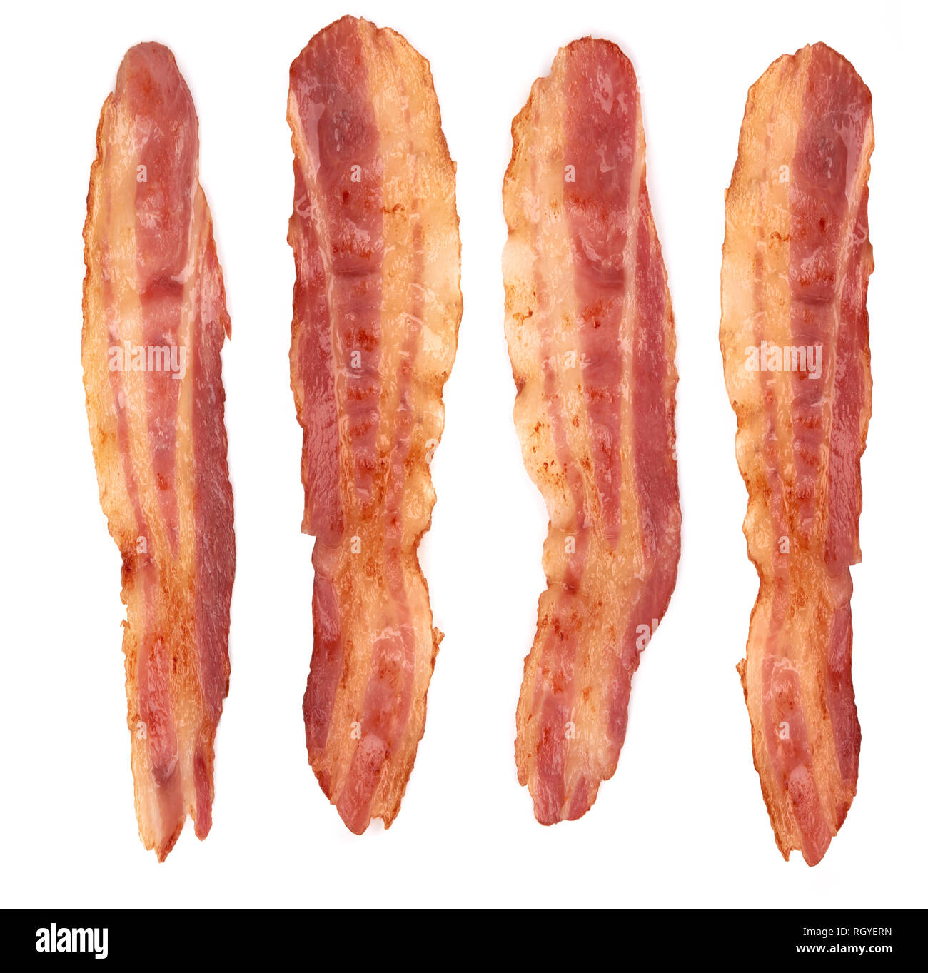cooked slices of bacon isolated on white background Stock Photo - Alamy
