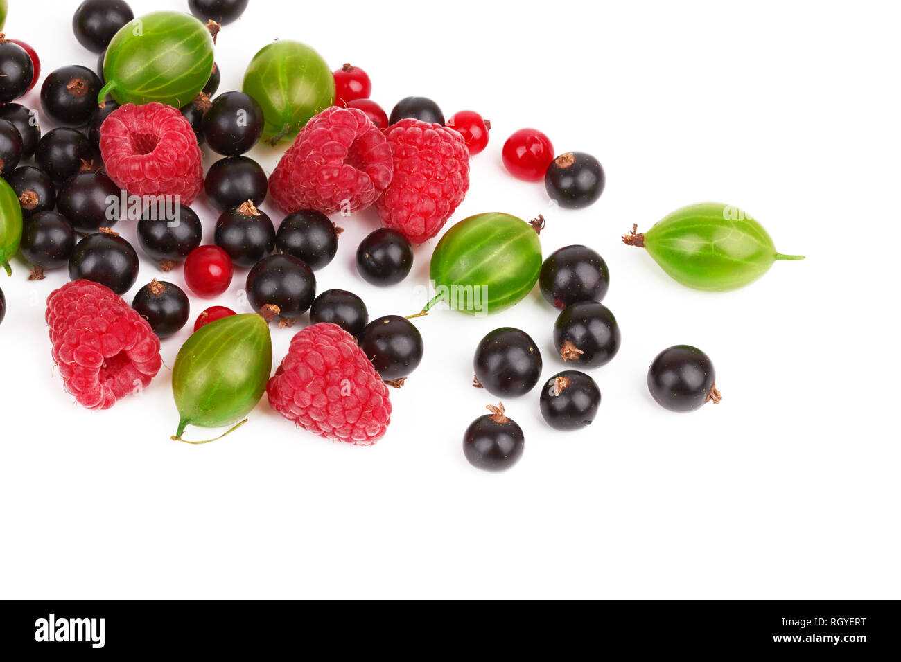 different kinds of fresh berries on a white background Stock Photo - Alamy