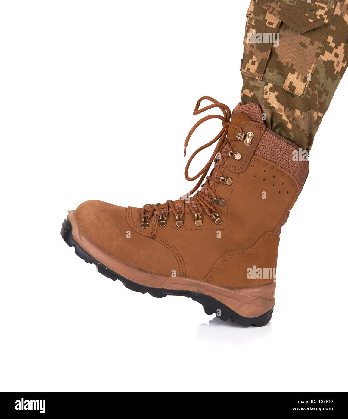 soldier leg in army boot isolated on white background Stock Photo - Alamy