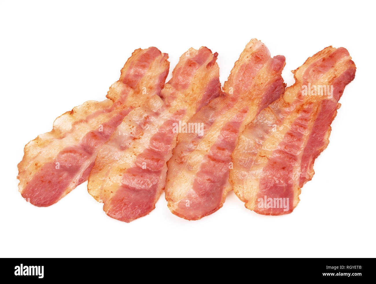 Cooked bacon rashers isolated on white background Stock Photo - Alamy