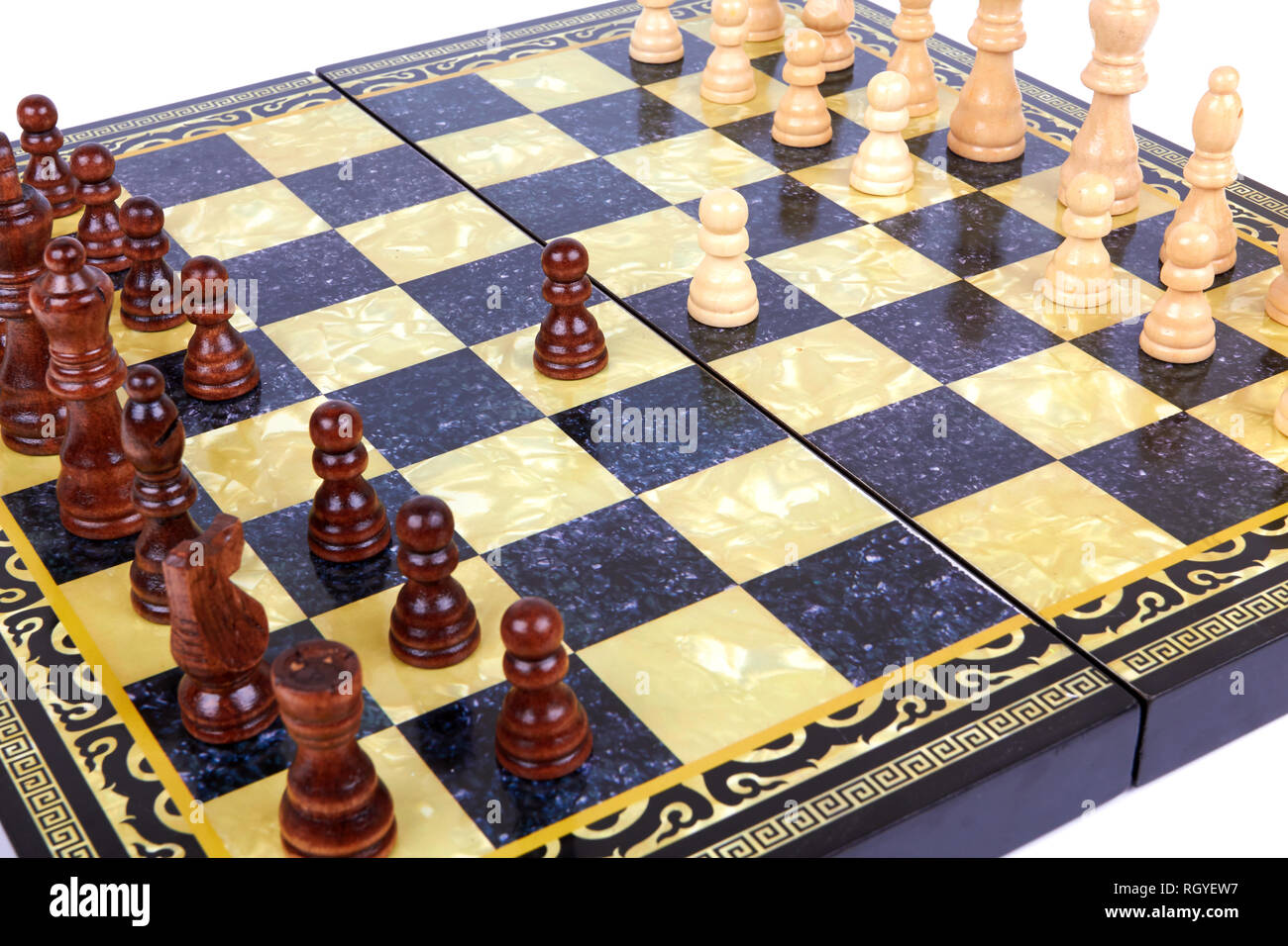 Chess board set up to begin a game. Isolated on white background Stock ...