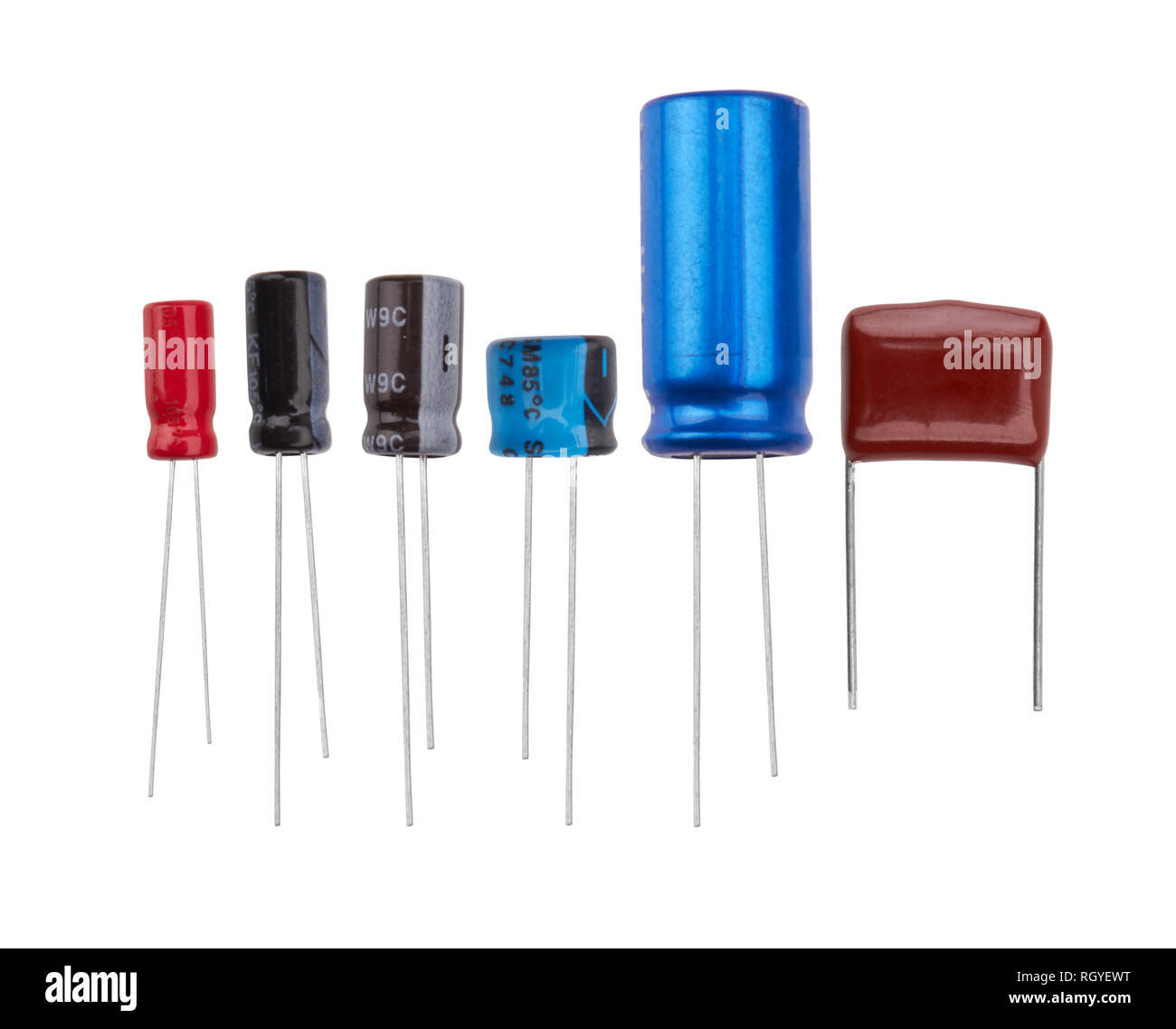 Set of capacitors isolated on white background Stock Photo - Alamy