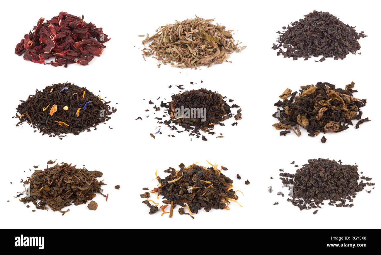 assortment of dry tea isolated on white background Stock Photo - Alamy
