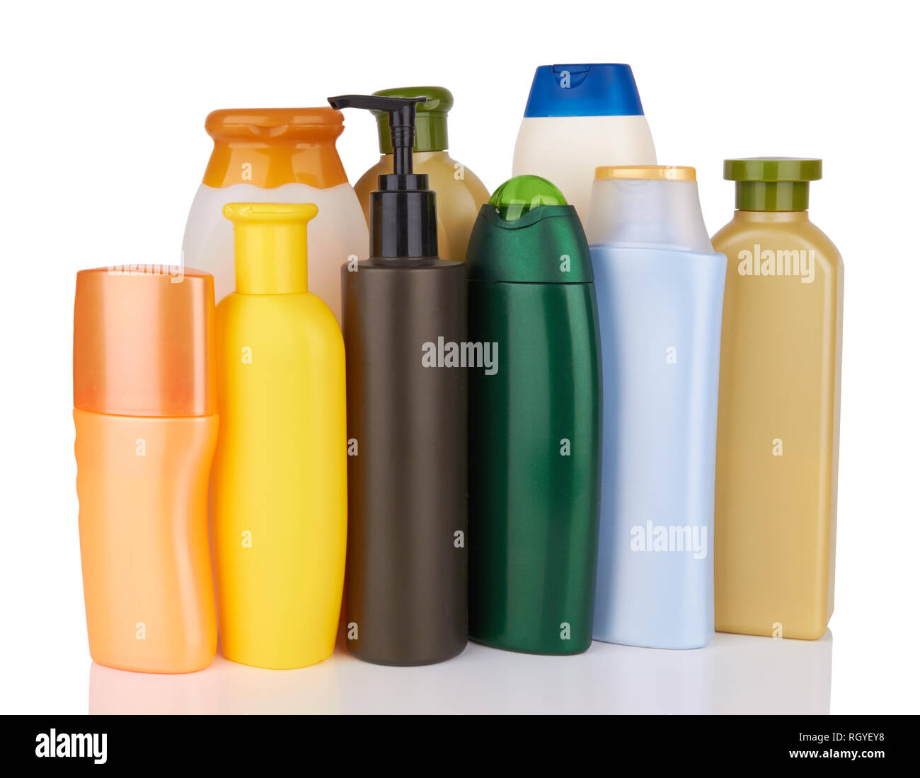 different cosmetic products for personal care isolated on white ...