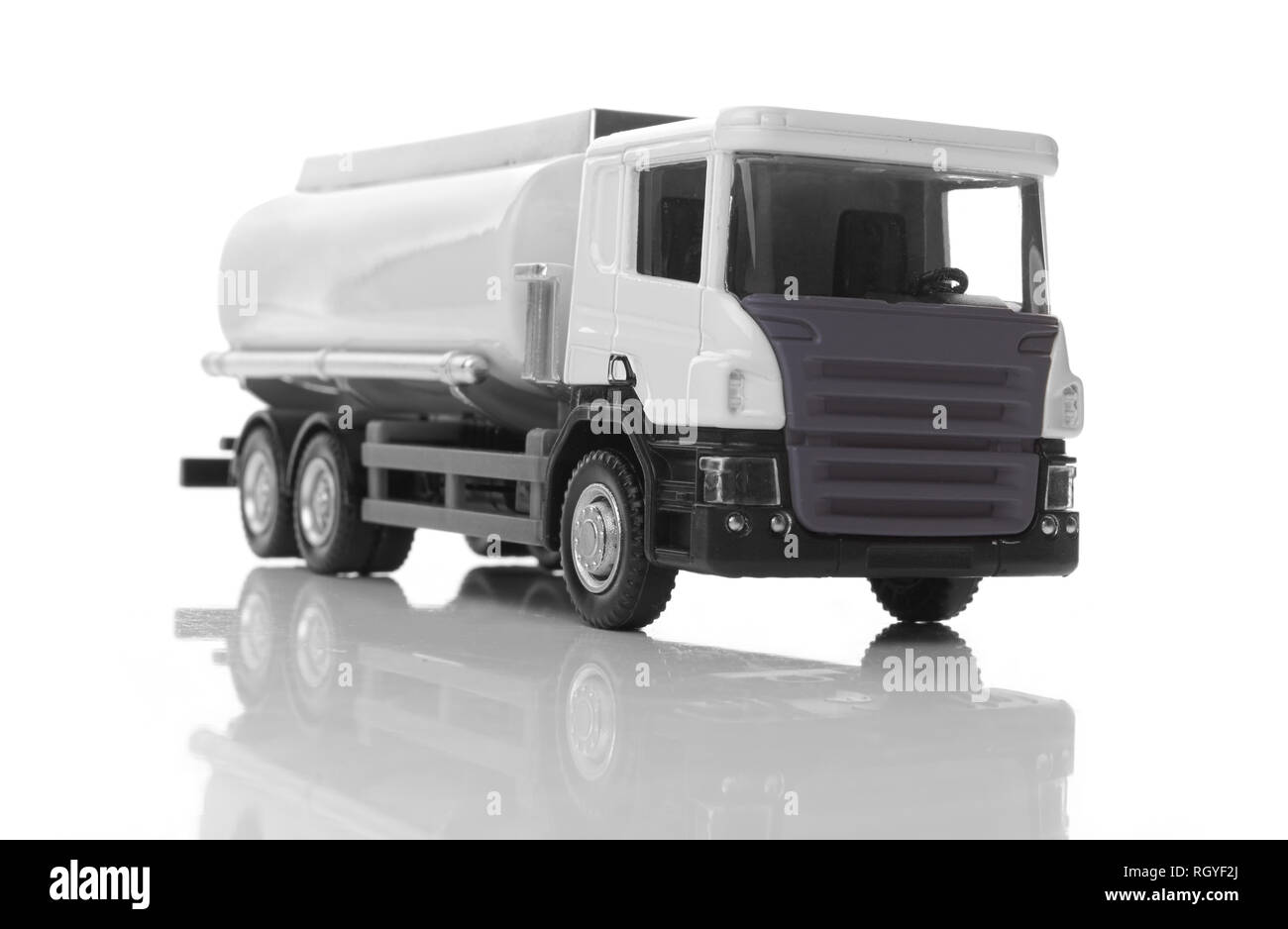 Toy white truck with tank isolated on white background Stock Photo - Alamy