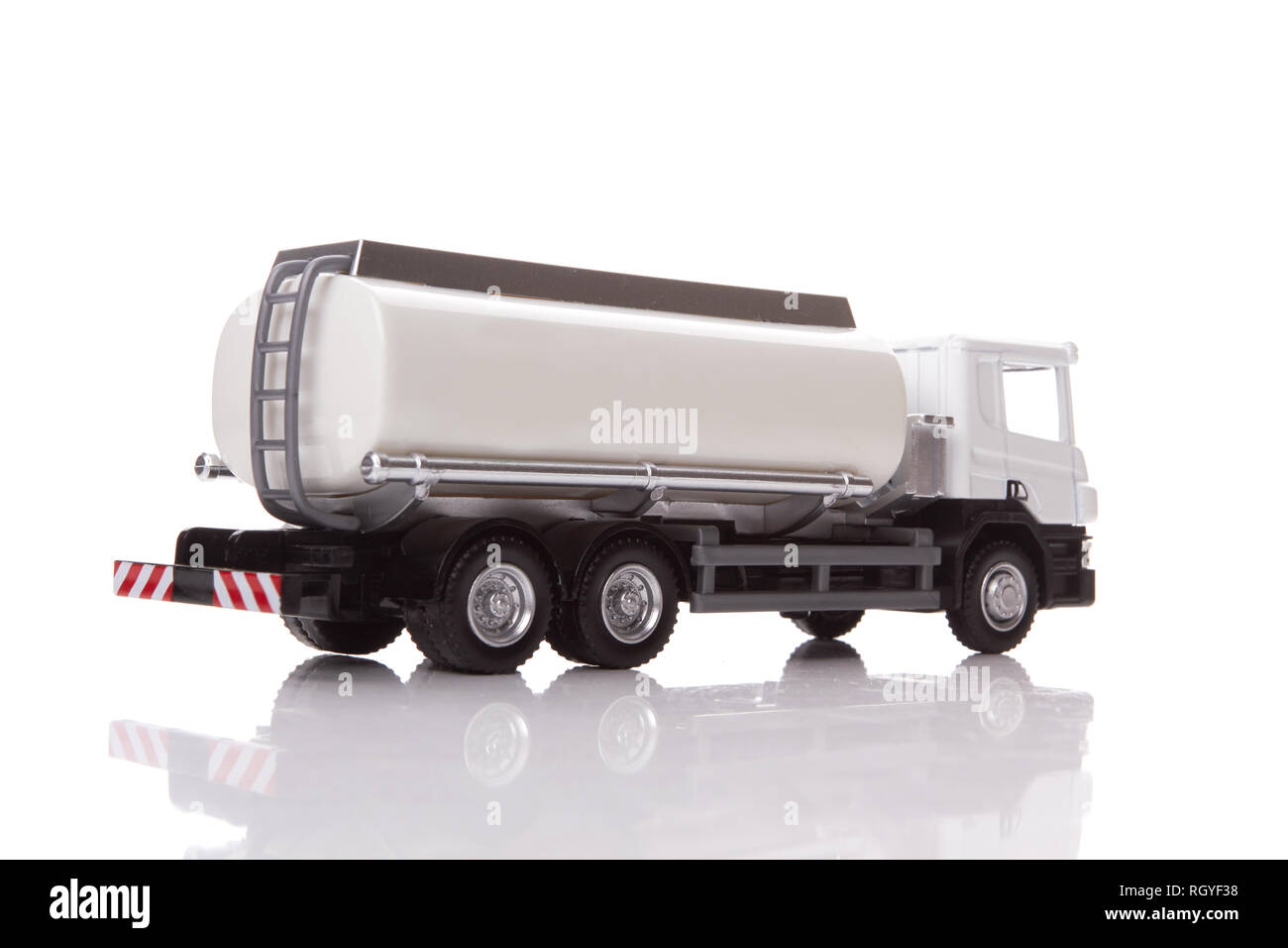 Toy, white truck with tank isolated on white background Stock Photo - Alamy