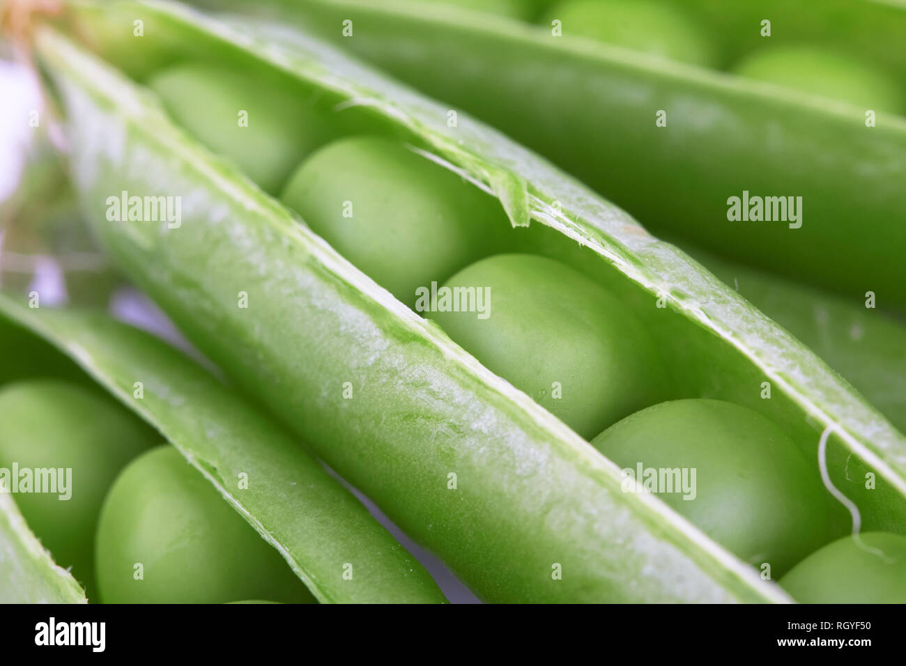 Fresh green pea pod on white background Stock Photo - Alamy