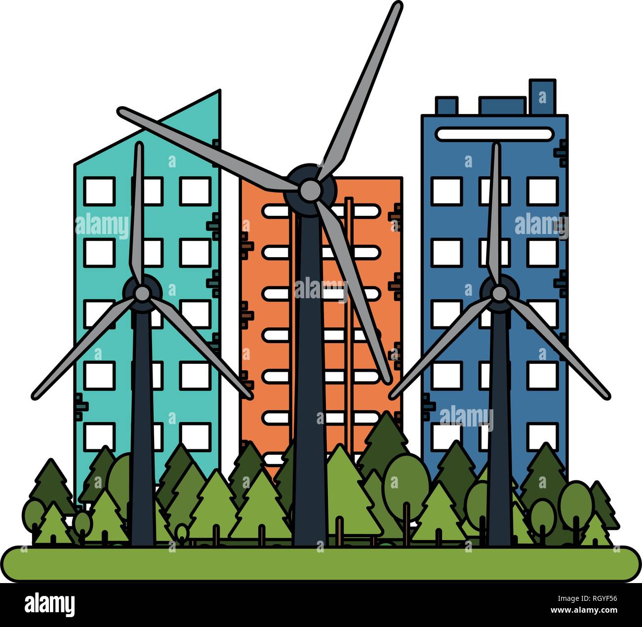 Building and wind turbines Stock Vector Image & Art - Alamy