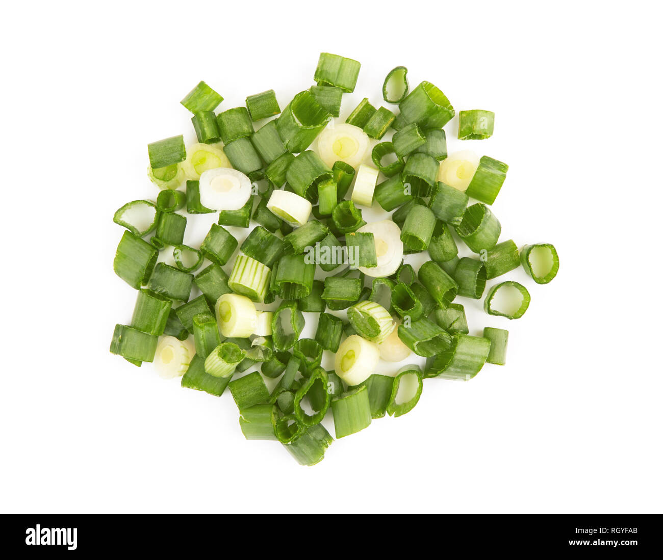 close up image of chopped spring onions on a white background Stock ...
