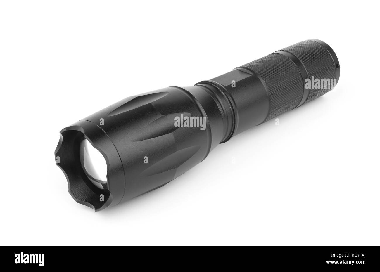 Black flashlight isolated on a white background Stock Photo - Alamy