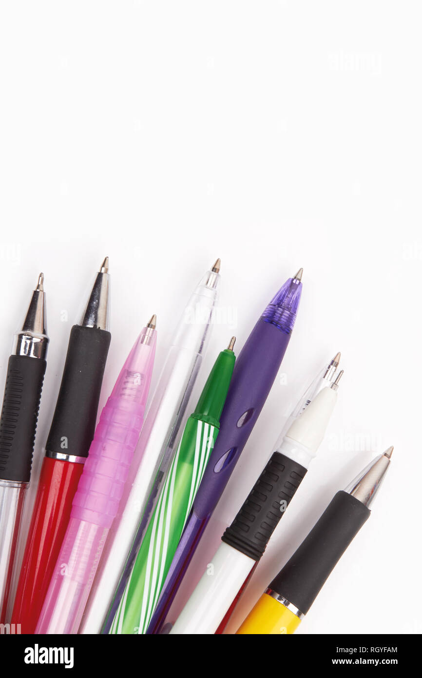 Different kinds of pens isolated on white background Stock Photo - Alamy
