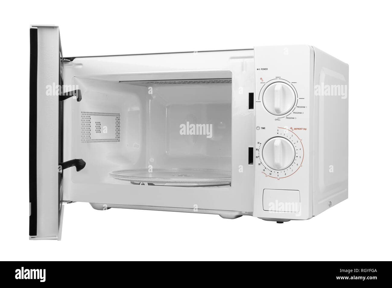 open microwave oven isolated on a white background Stock Photo - Alamy