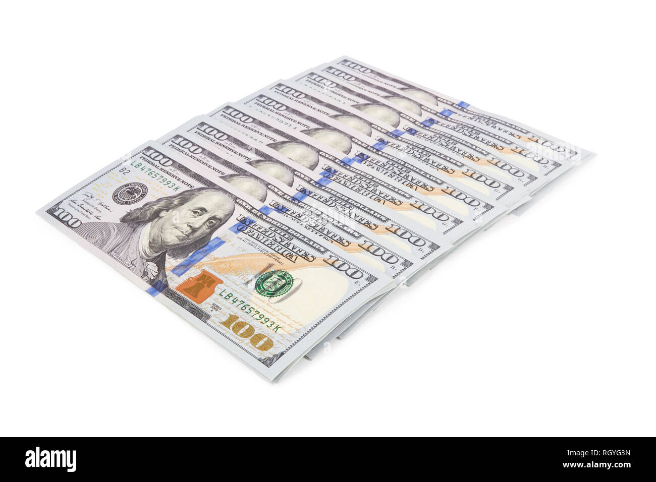 Stack of hundred dollars isolated on white background Stock Photo - Alamy