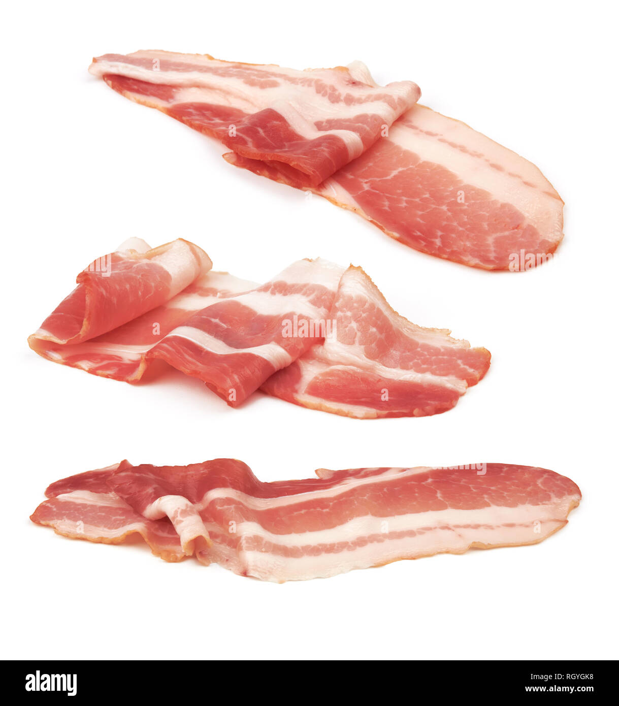 Fresh sliced bacon on white background Stock Photo - Alamy