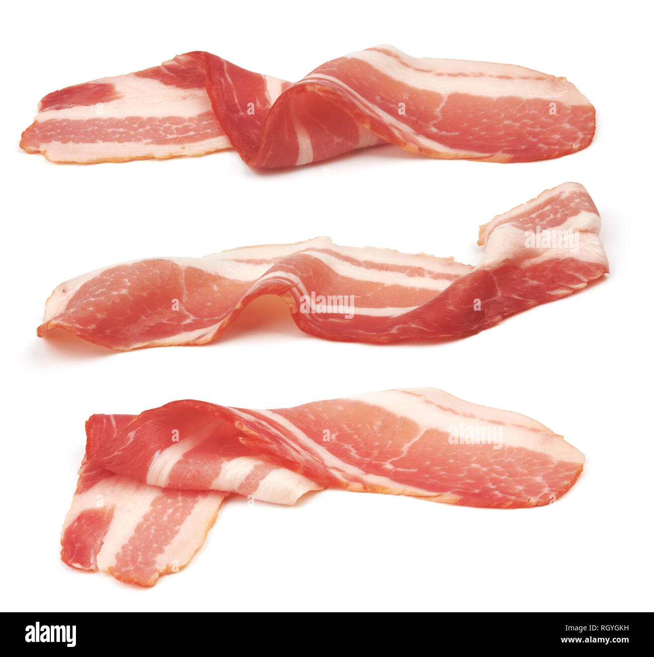 Fresh sliced bacon on white background Stock Photo - Alamy