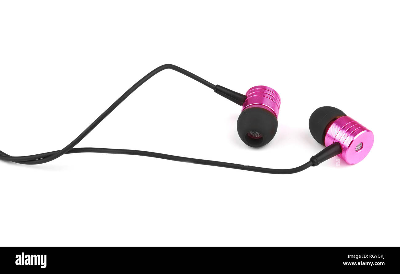 Modern portable audio earphones isolated on a white background Stock ...