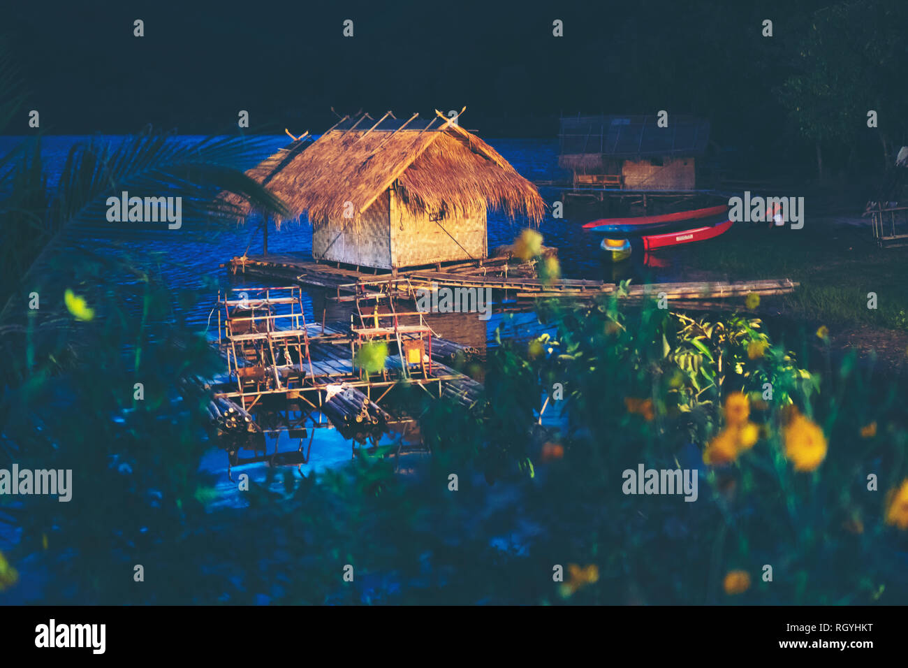 The floating house rafting at the river, landscape Travel concept Stock ...