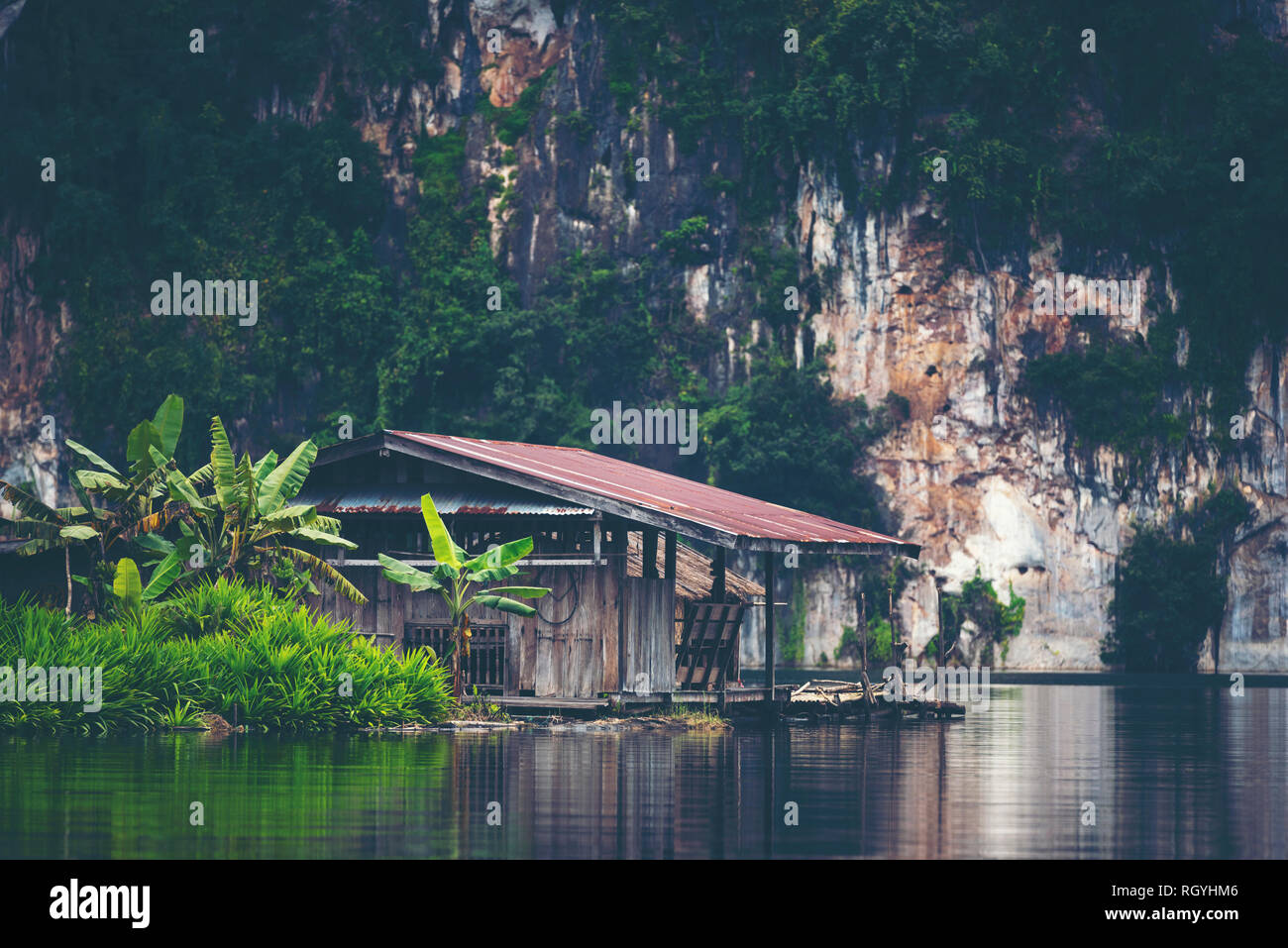 The floating house rafting at the river, landscape Travel concept Stock ...