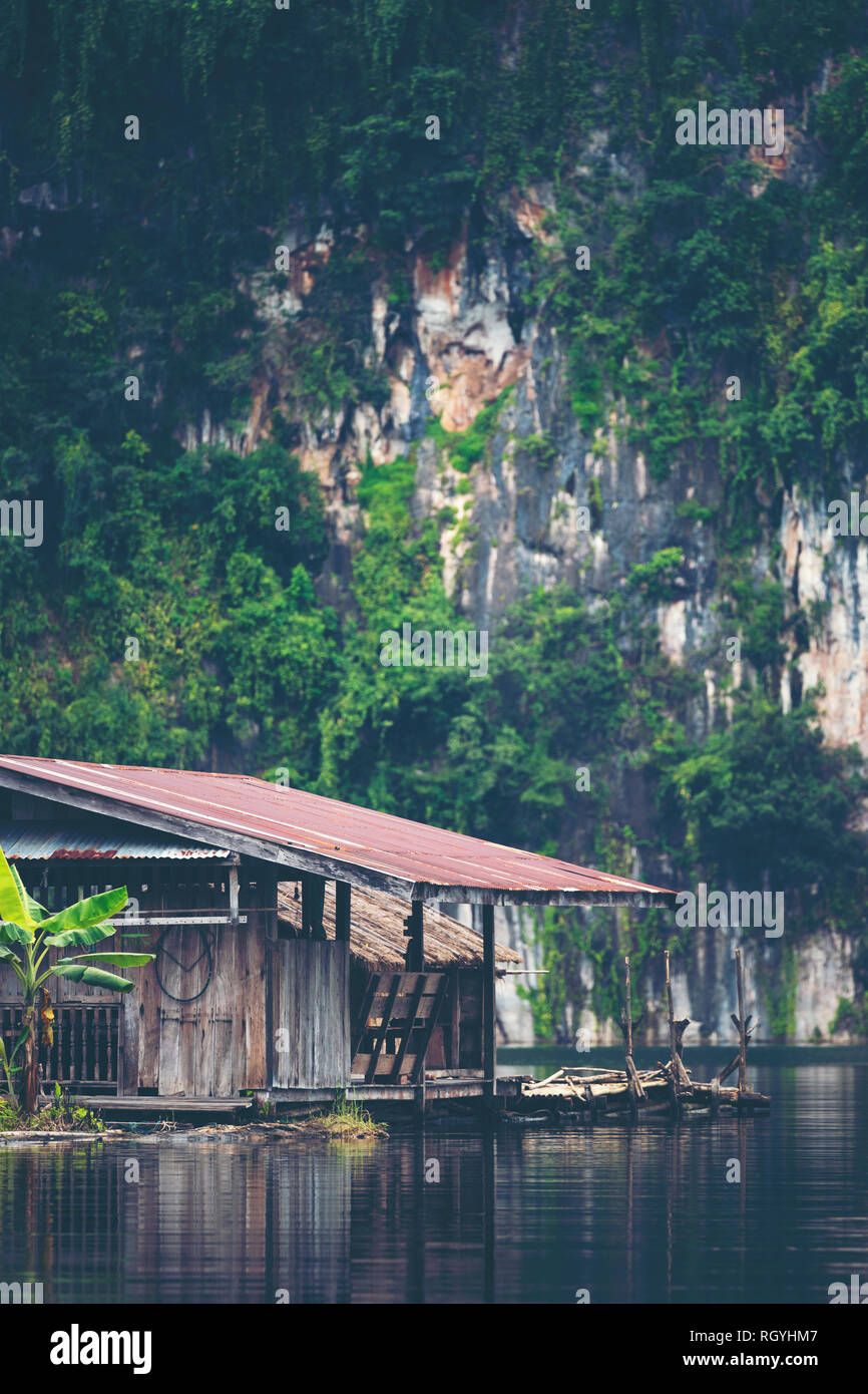 The floating house rafting at the river, landscape Travel concept Stock ...