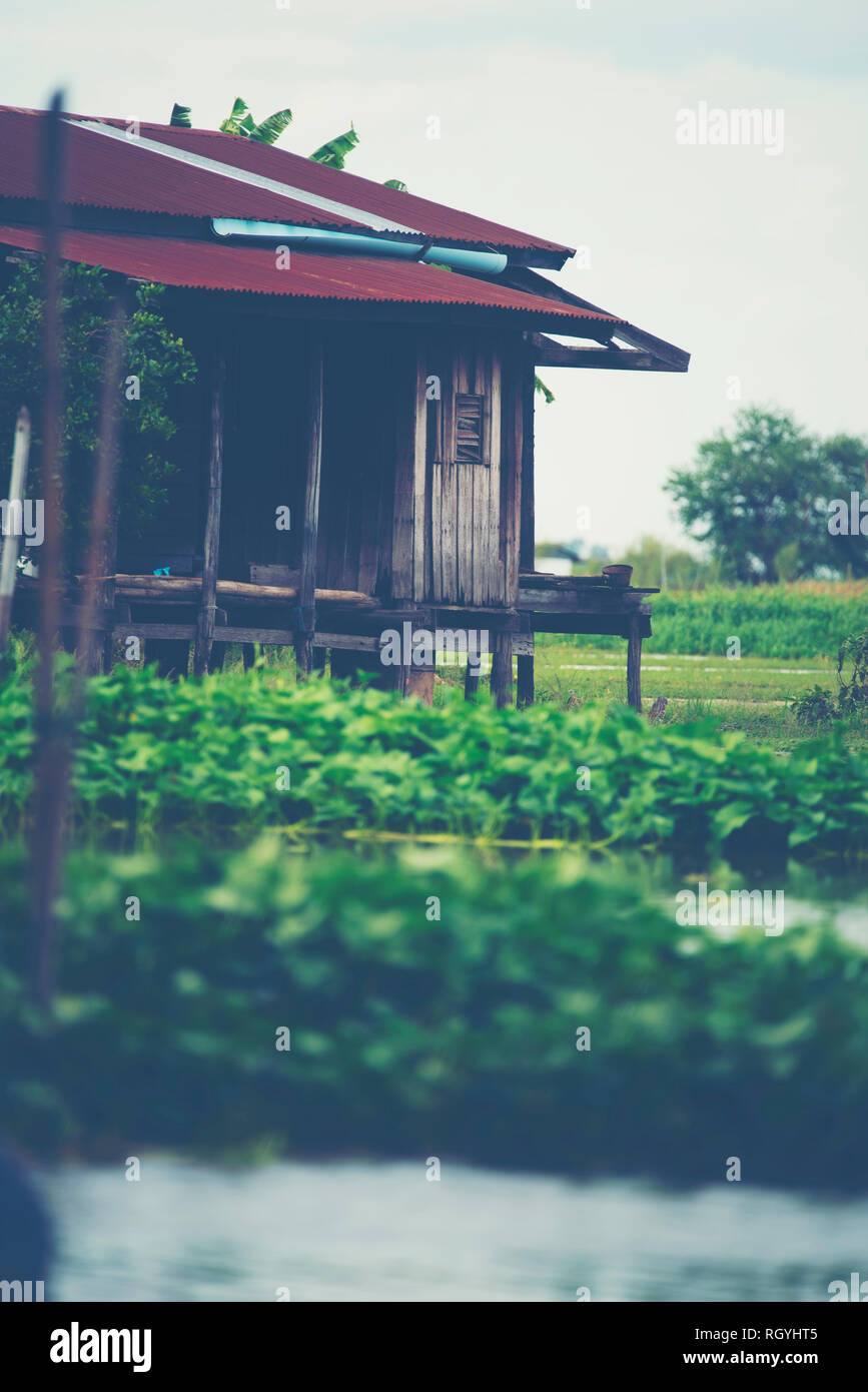 The floating house rafting at the river, landscape Travel concept Stock ...