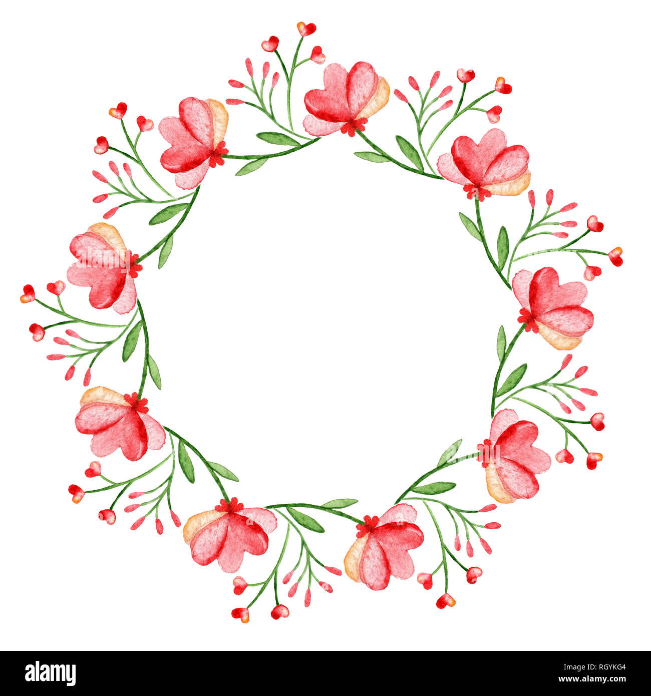Watercolor wreath. Frame with spring flowers. Circular hand-drawn ...