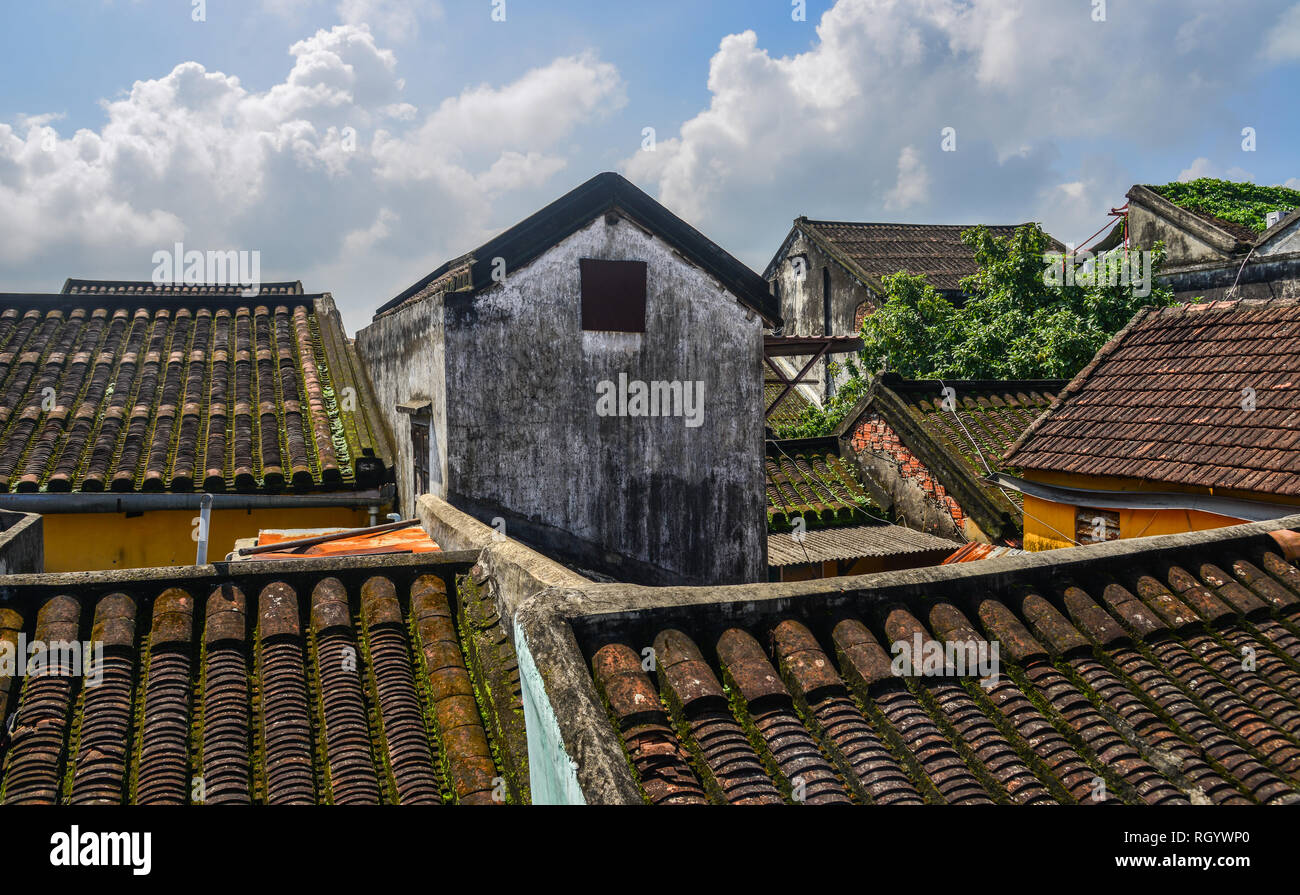 Roof top of old brick houses in Hoi An ancient town, Vietnam. Hoi an is ...