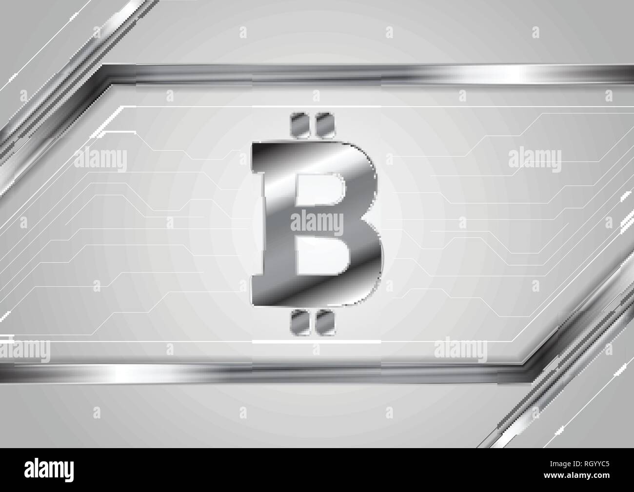 Grey technology background with bitcoin money emblem. Internet virtual ...