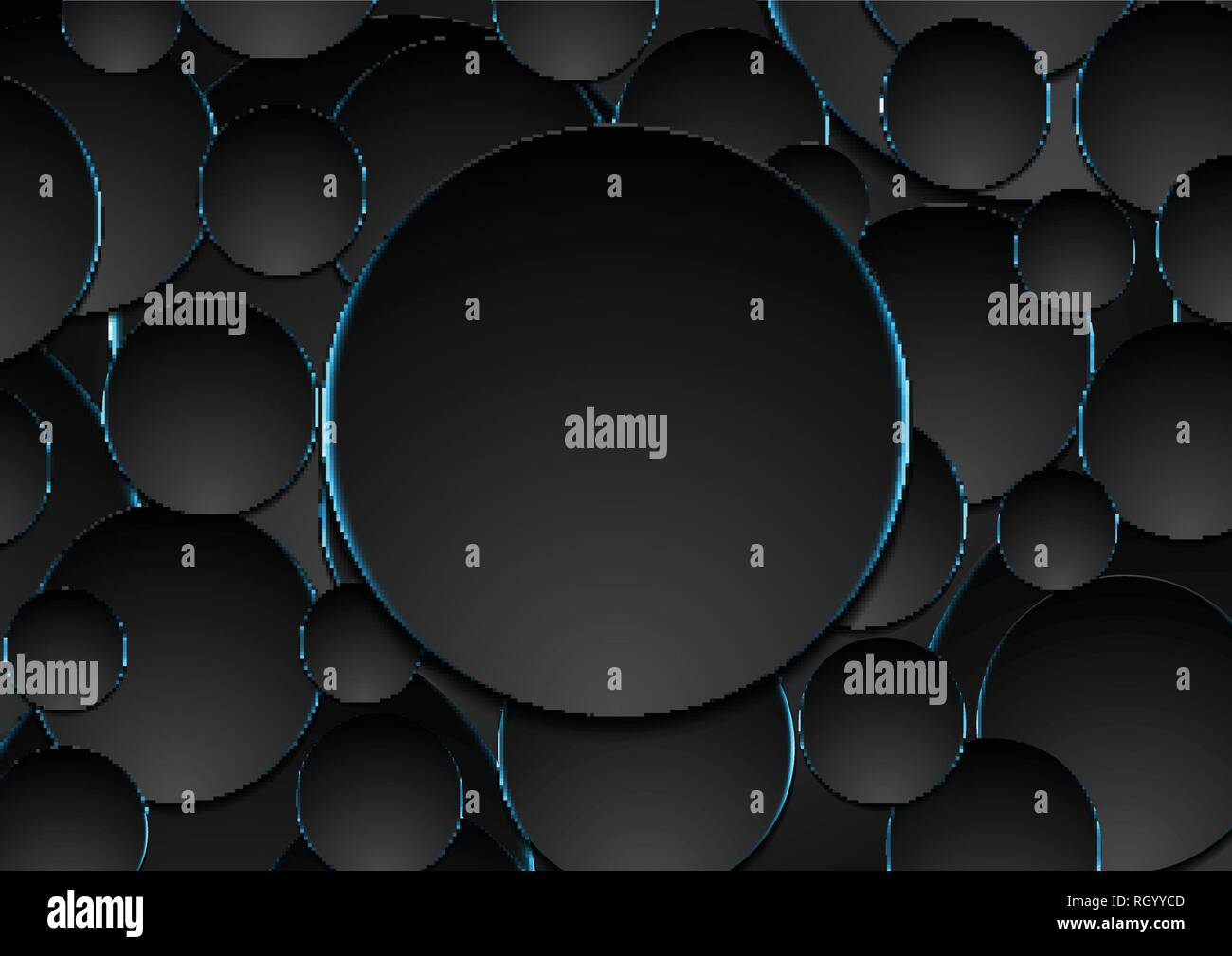 Black and glowing blue circles abstract tech background. Vector ...