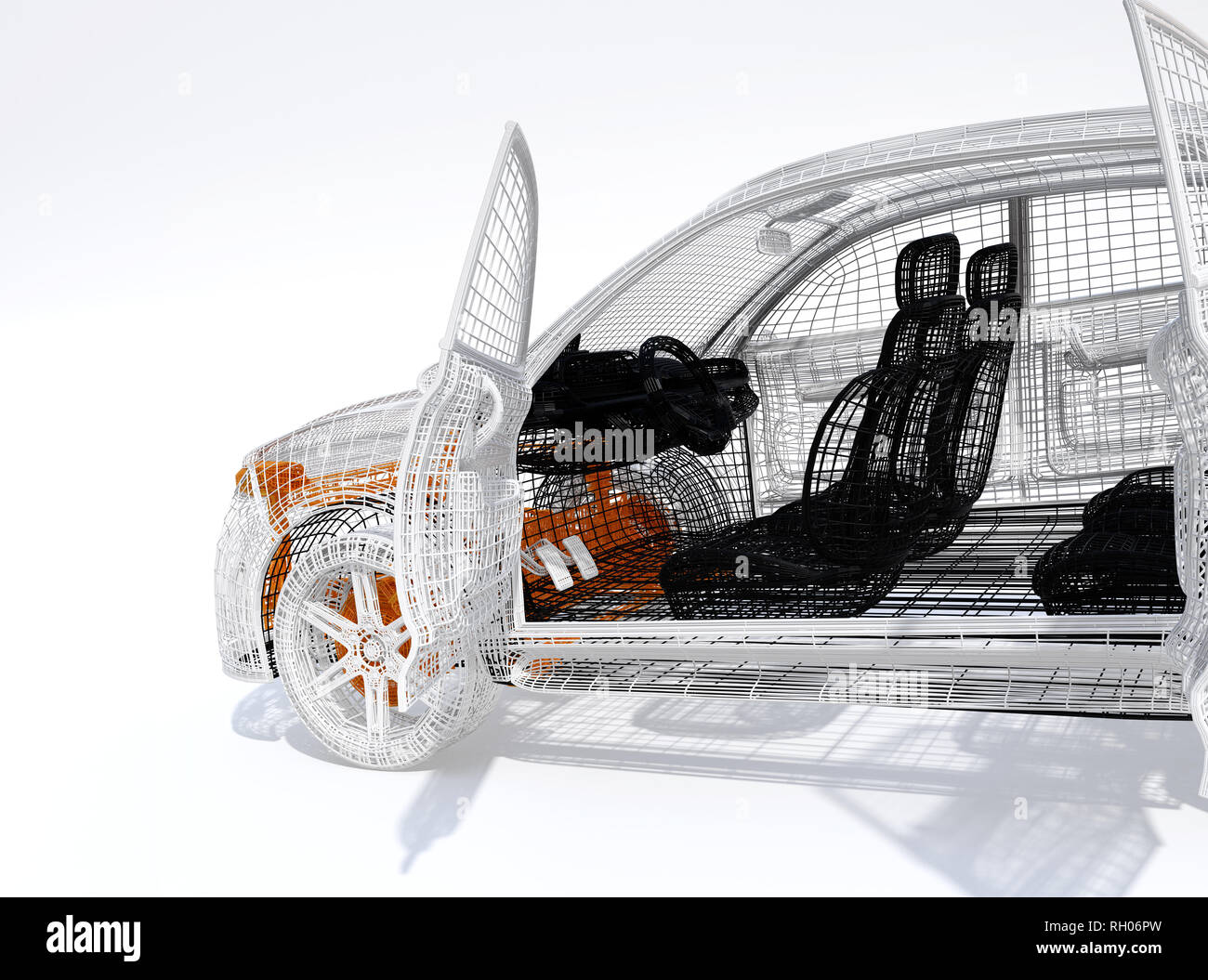 Wire frame of electric SUV on white background. Side view with doors ...
