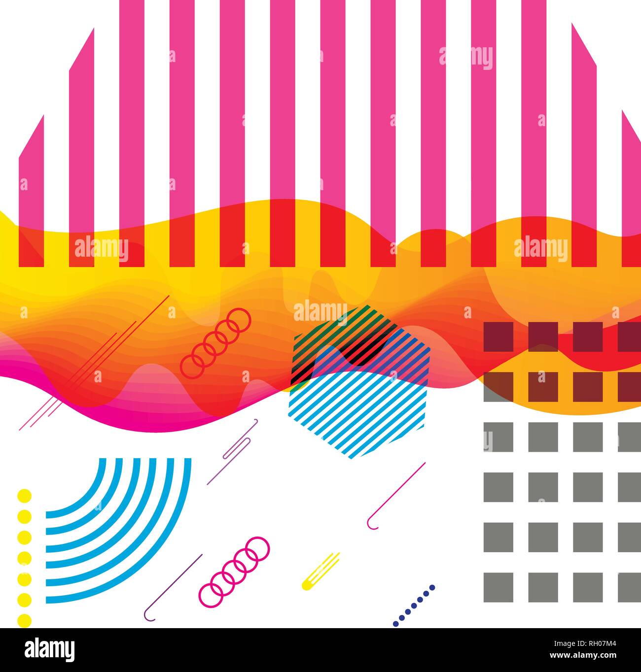 Contemporary style vector colorful image with different graphical ...