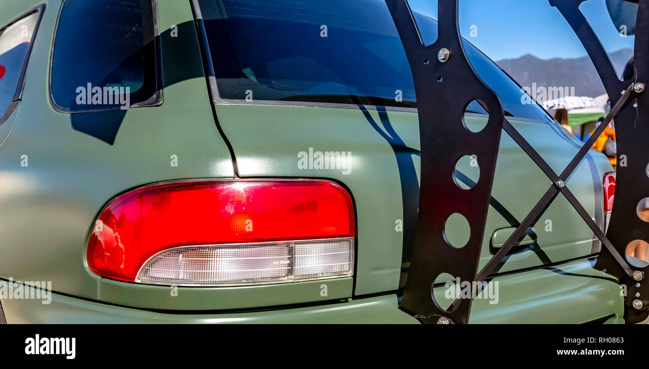 Back view of a car with a huge rear wing Stock Photo - Alamy